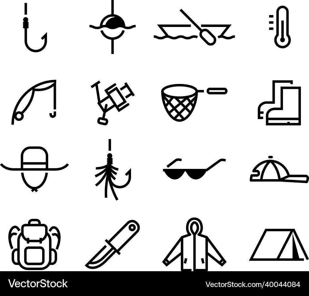 Simple design fishing gear icon set Royalty Free Vector