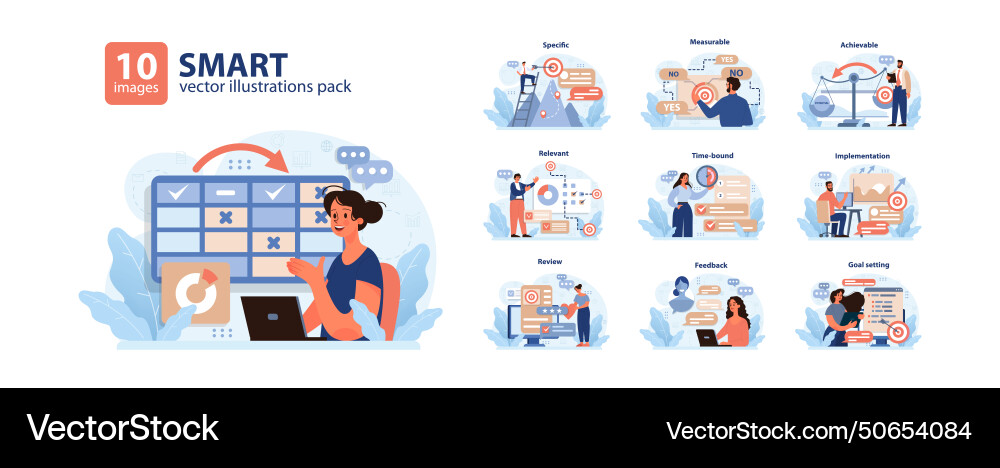 Smart goals set flat Royalty Free Vector Image