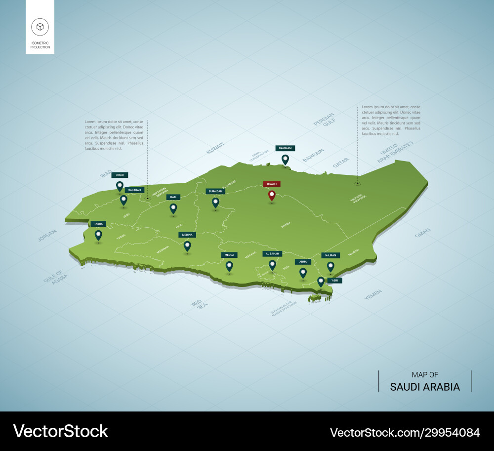 Stylized map saudi arabia isometric 3d green Vector Image
