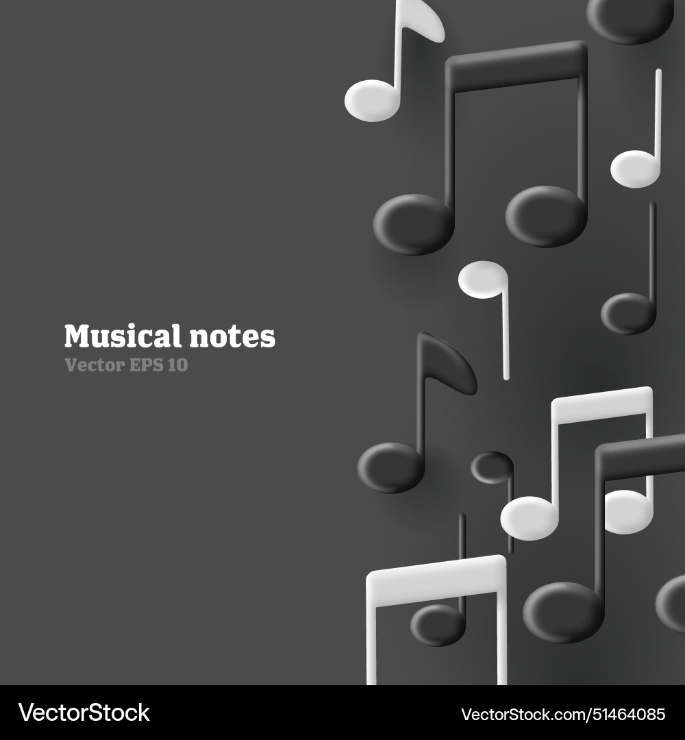 3d music sound notes black and white composition Vector Image