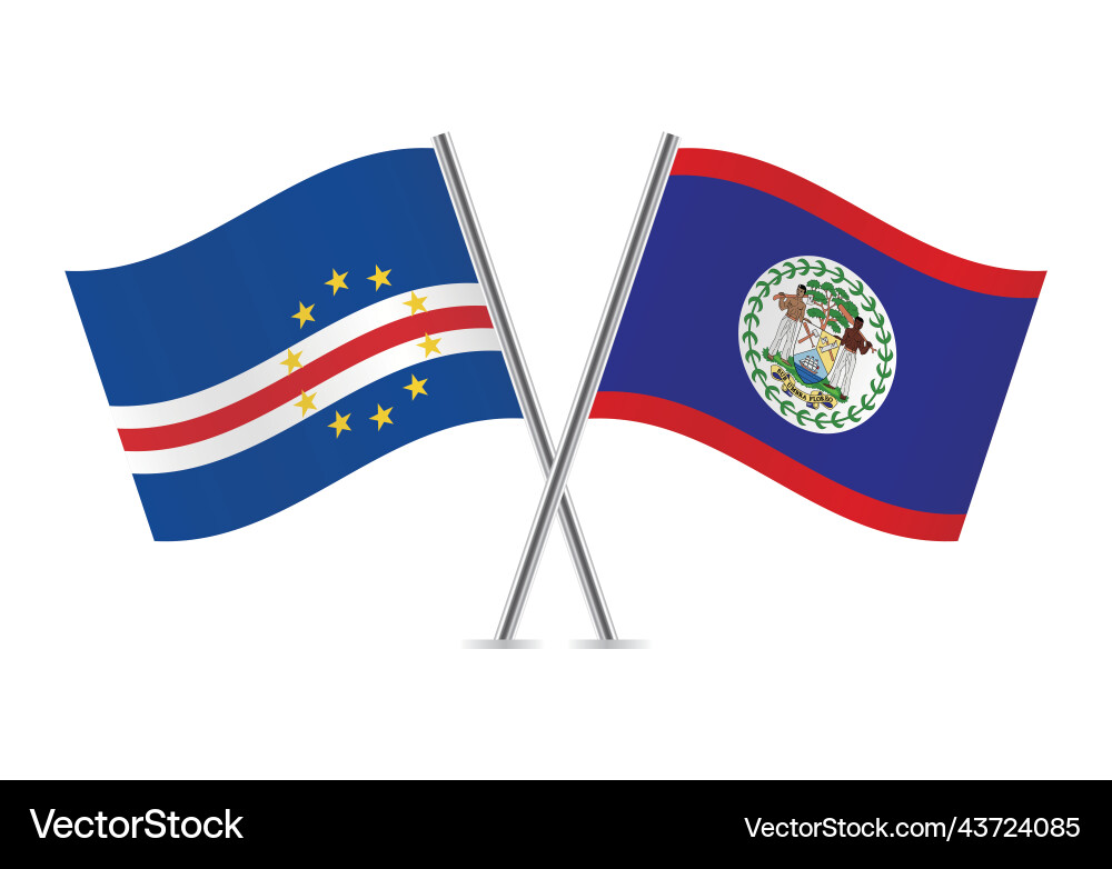 Cabo verde and belize crossed flags Royalty Free Vector