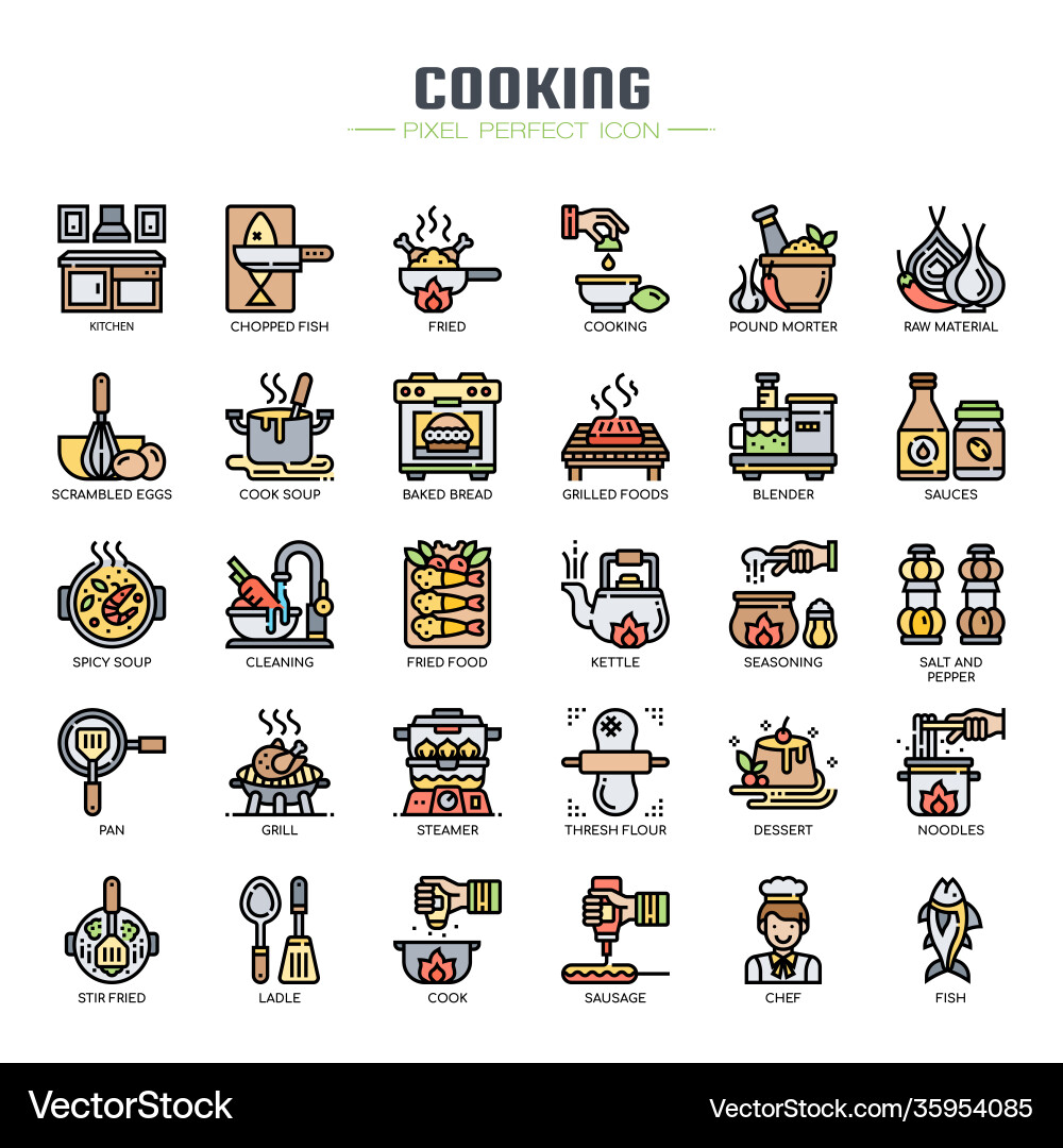 Cooking elements thin line and pixel perfect Vector Image