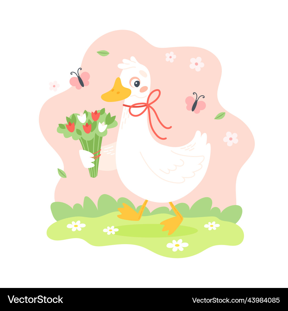 Goose with flowers spring character outdoors Vector Image