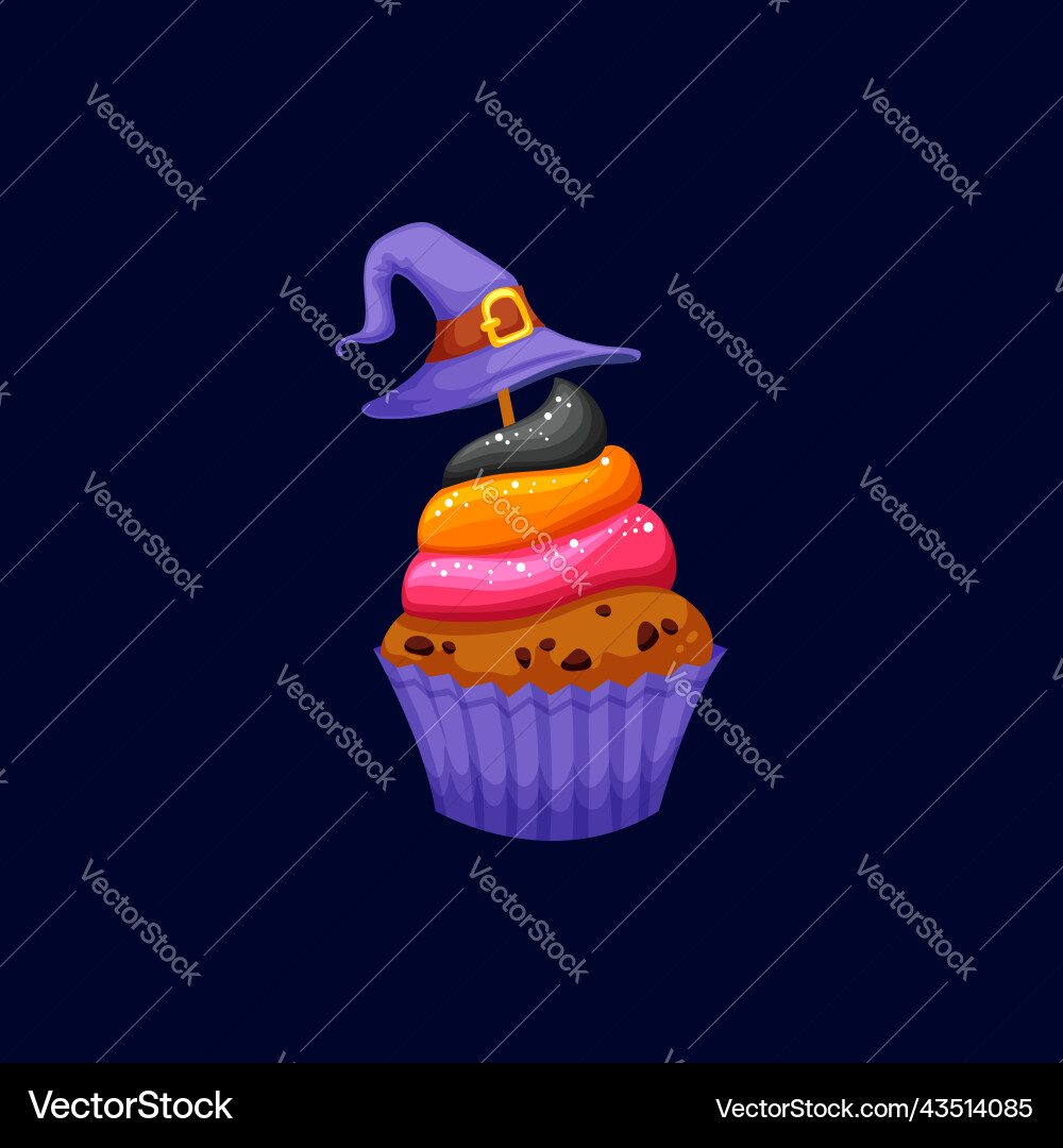 Halloween cupcake with witch hat food dessert Vector Image