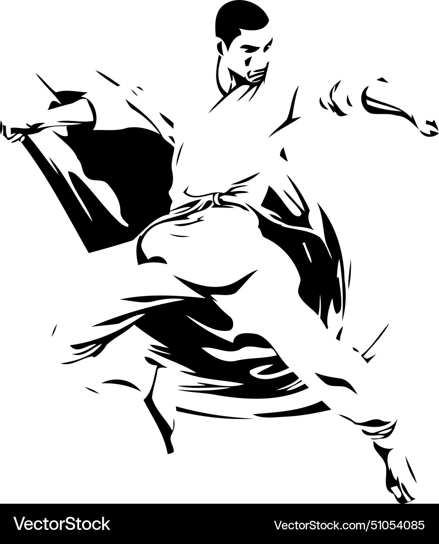 Karate fighter in action isolated on orange Vector Image