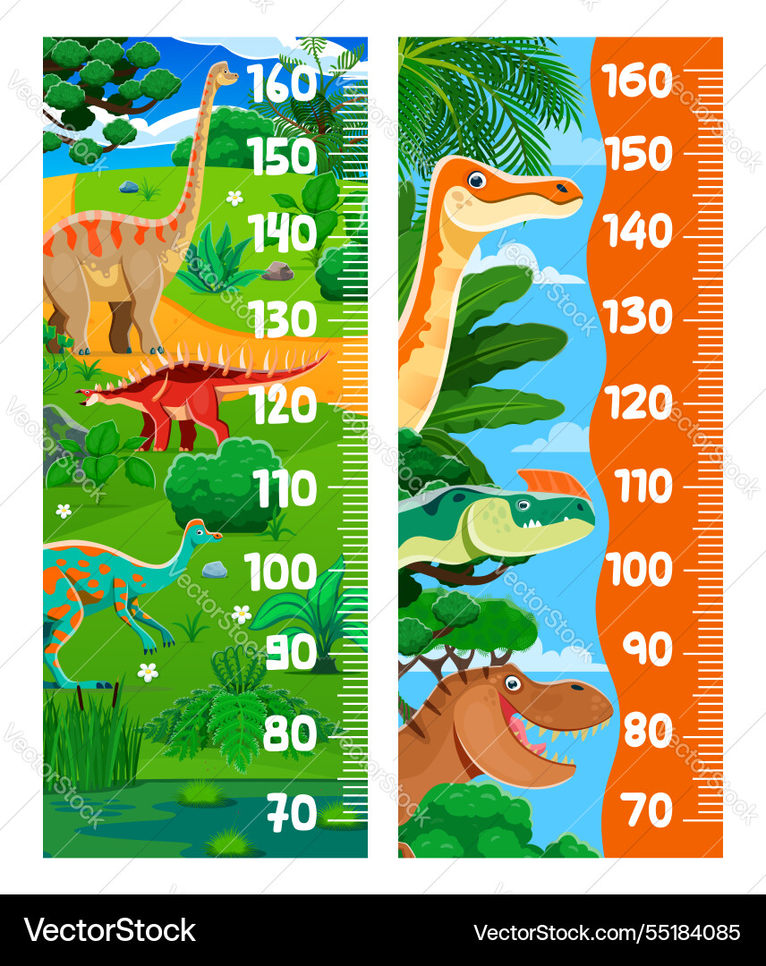 Kids height chart ruler with dinosaur characters Vector Image