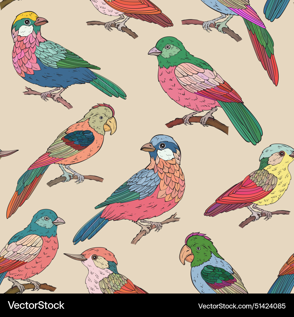 Seamless pattern with various birds types Vector Image