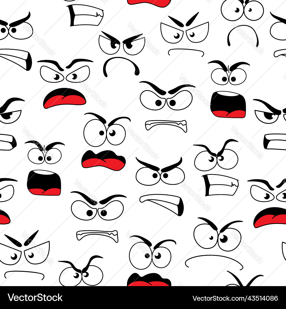Cartoon Grumble And Angry Faces Seamless Pattern Vector Image