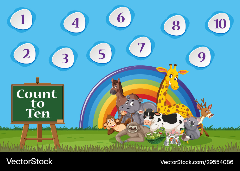 Number one to ten with blue sky and colorful Vector Image