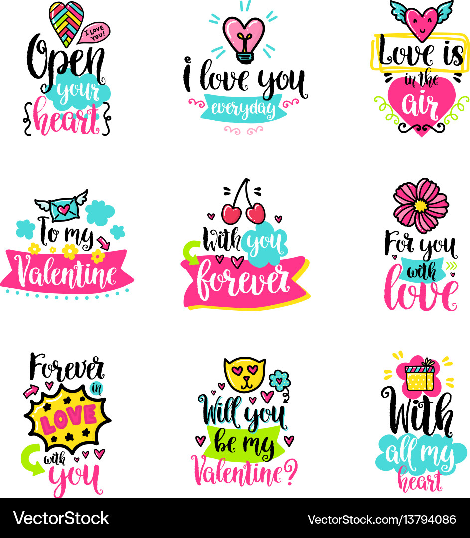 Romantic Lettering & Hearts Royalty Free Vector Image
