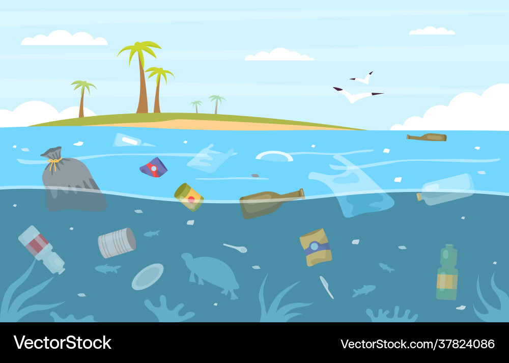 Sea garbage plastic trash floating in water Vector Image