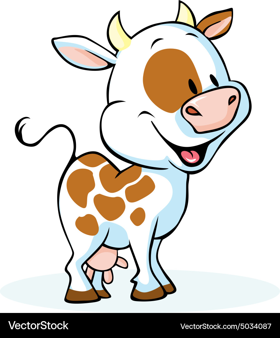 Funny cow cartoon standing and smiling Royalty Free Vector
