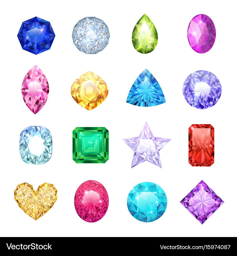Gem realistic icon set Royalty Free Vector Image