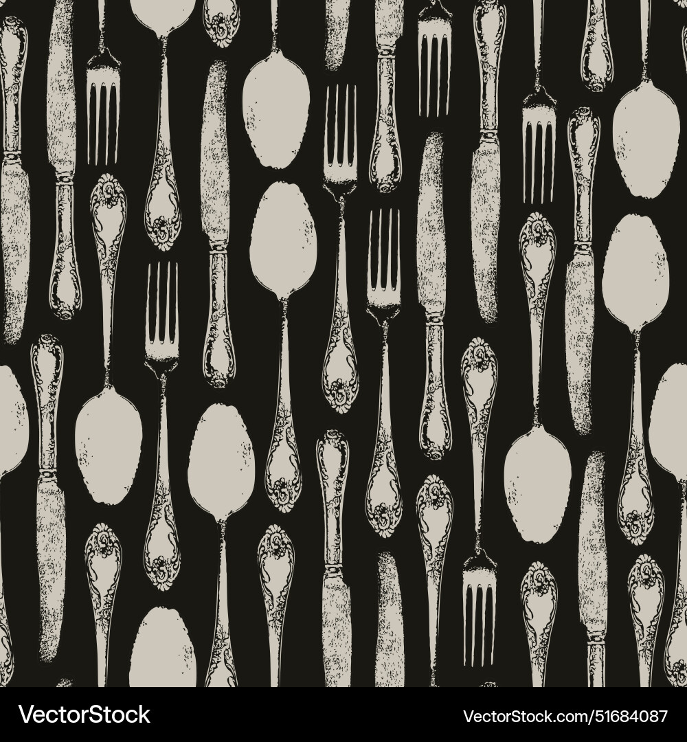 Seamless pattern with cutlery fork spoon and knife