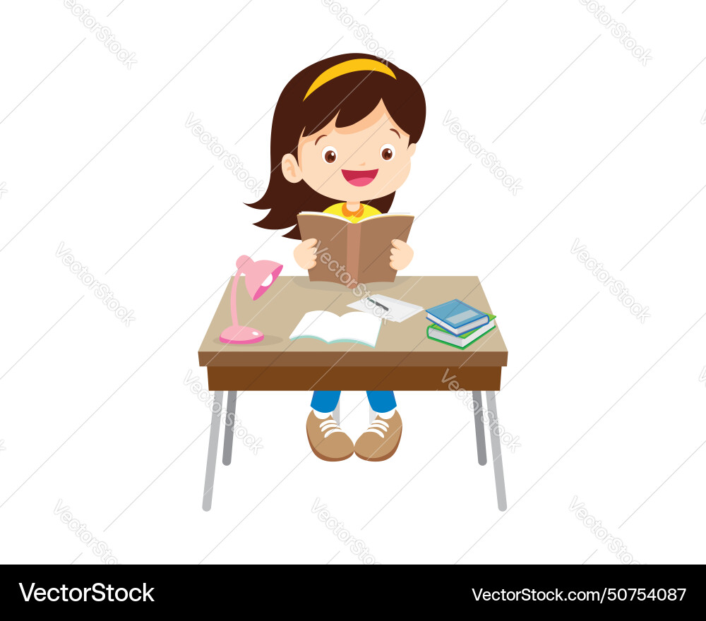 Student sitting on desk working for homework 2 Vector Image
