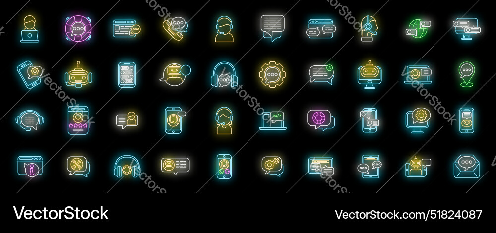 Support chat icons set neon Royalty Free Vector Image
