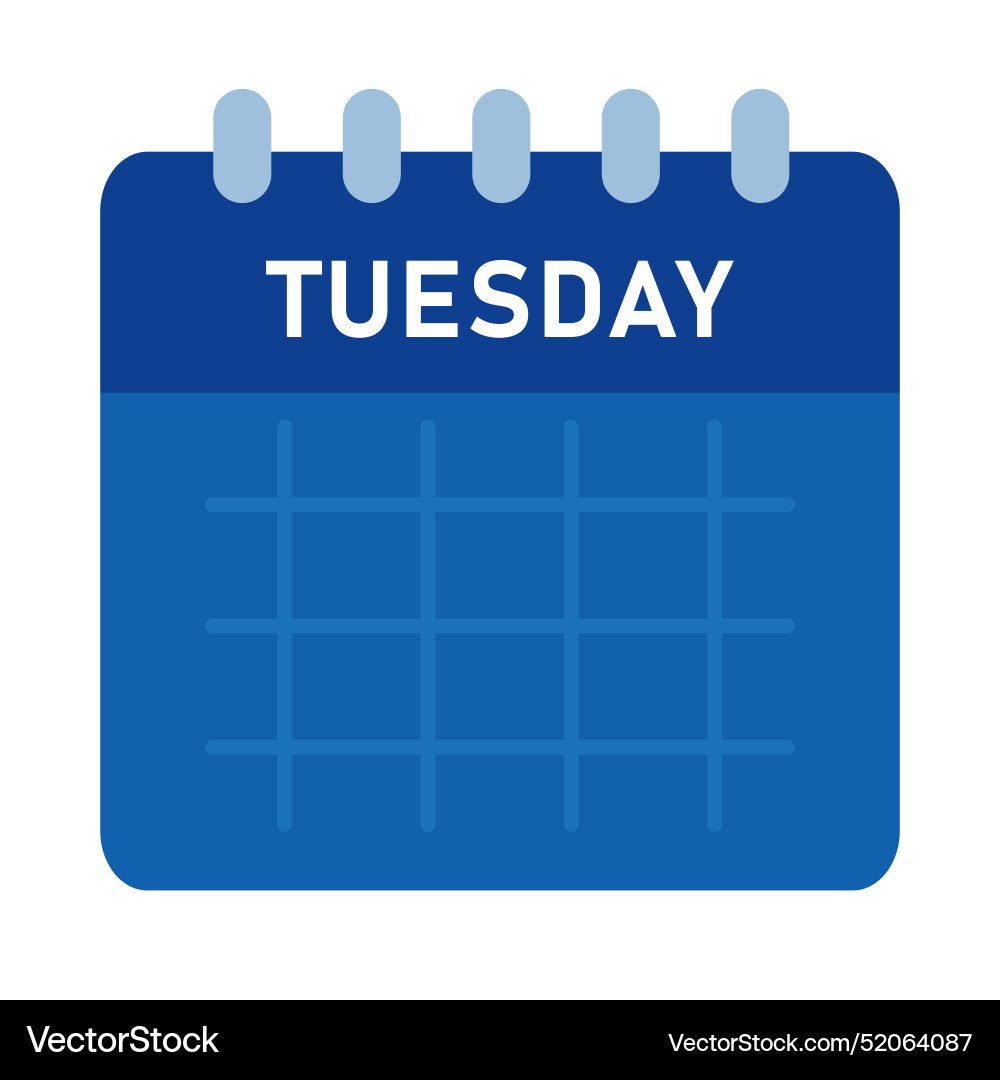 Tuesday icon calendar selected day symbol blue Vector Image