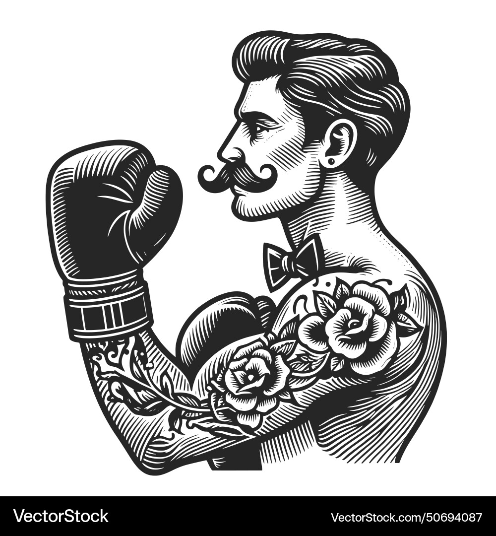 Vintage boxer with gloves sketch Royalty Free Vector Image