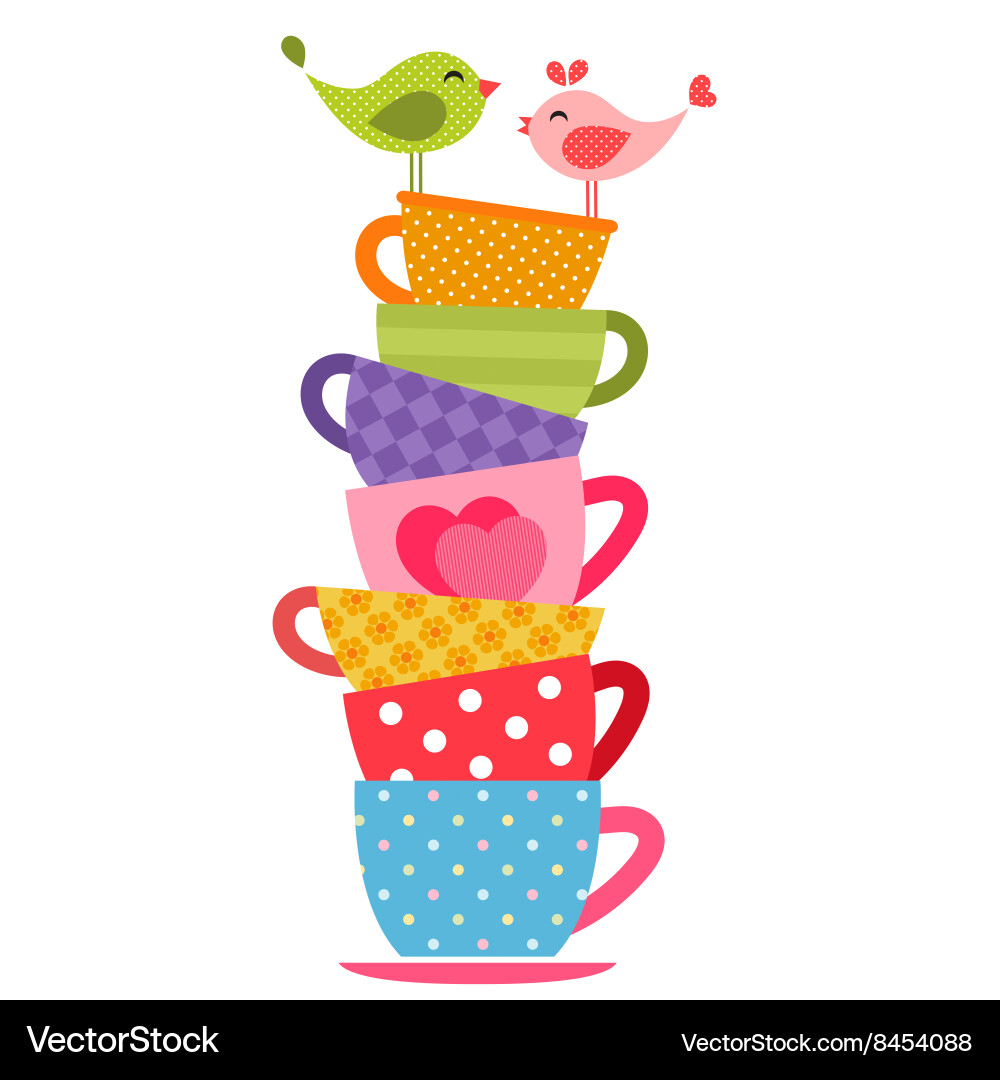 Birds and tea cups Royalty Free Vector Image - VectorStock