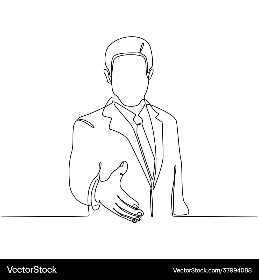 Continuous line drawing a man holding out Vector Image