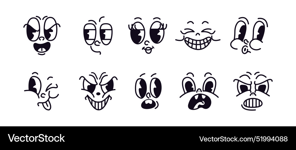 Expressive vintage cartoon character faces icons Vector Image