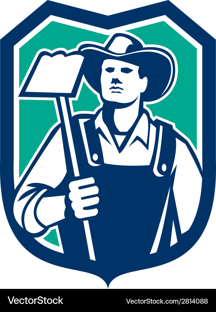 Farmer with Grab Hoe – Retro Woodcut Vector Image