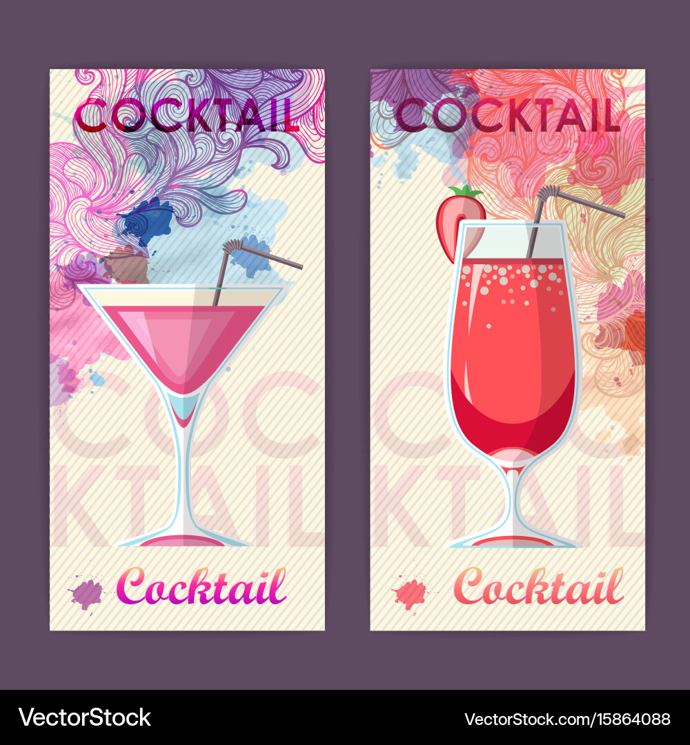 Flat cocktail design on artistic background Vector Image
