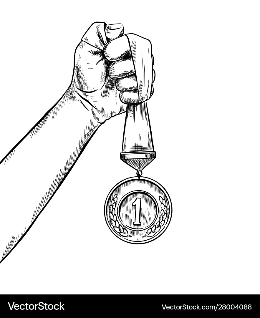 Hand with Medal - Triumph Royalty Free Vector Image
