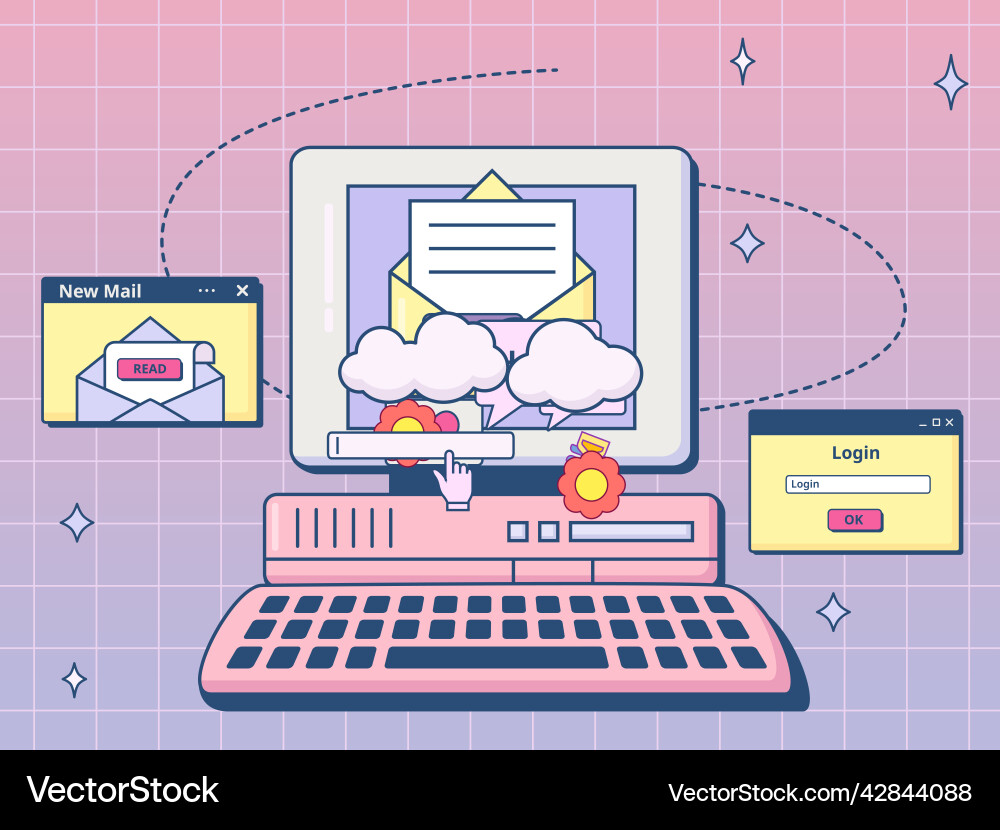 Retro ui mail email mailbox with envelope on 90s Vector Image