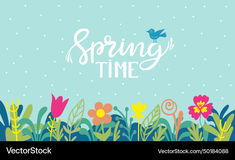 Spring lettering background doodle flowers Vector Image