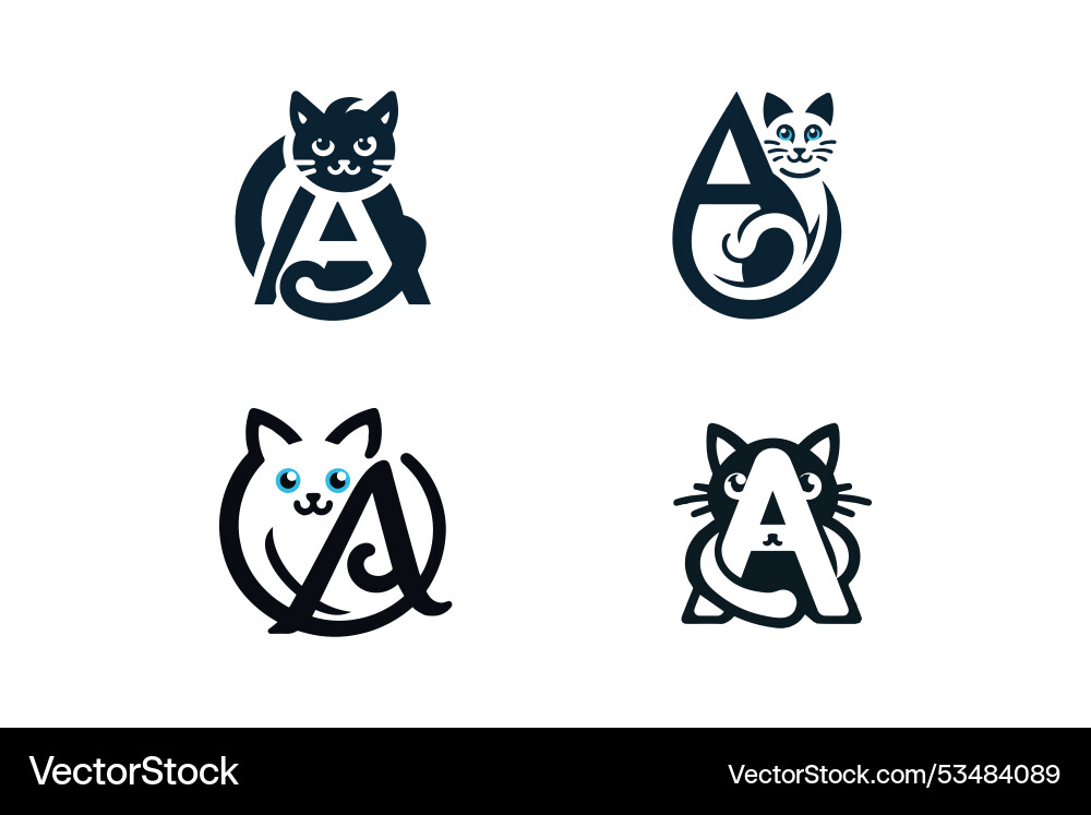 A of cat logo icon with wh Royalty Free Vector Image