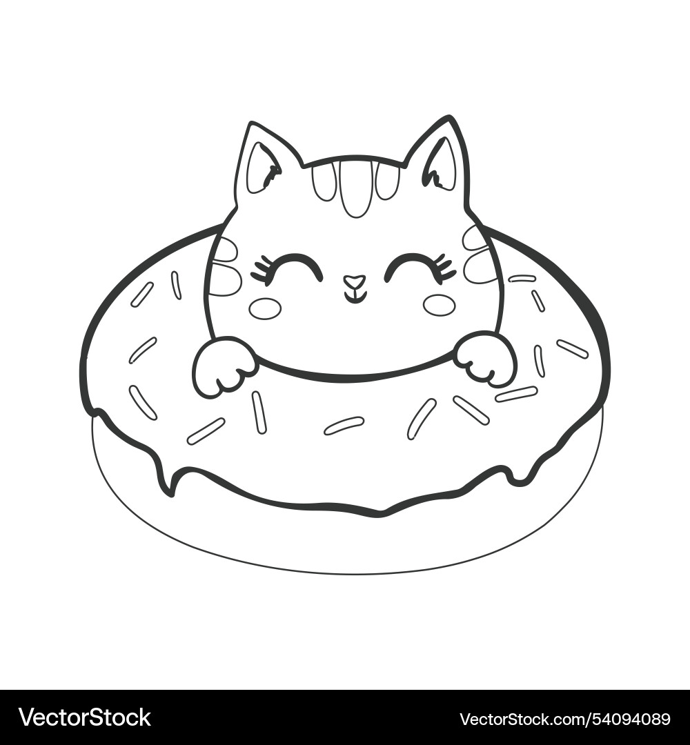 Adorable cat outline cute drawing line art Vector Image