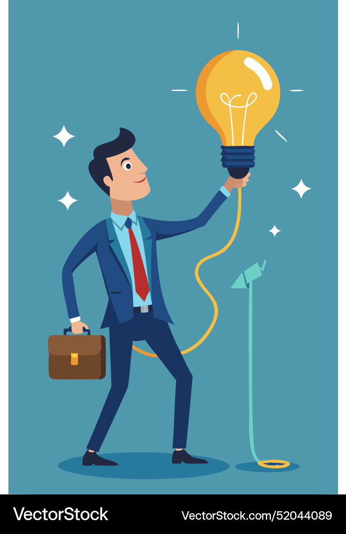 Businessman igniting ideas with lightbulb Vector Image