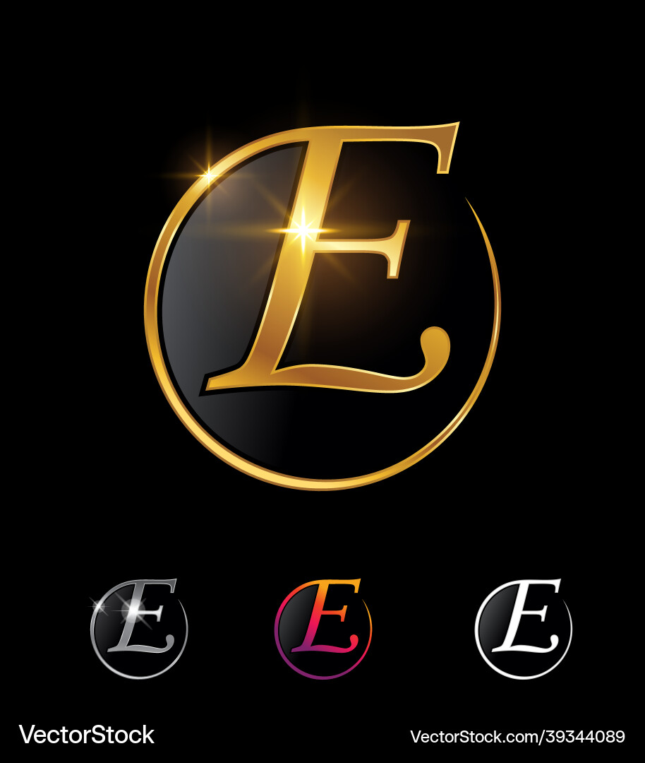Golden circle letter e Royalty Free Vector Image