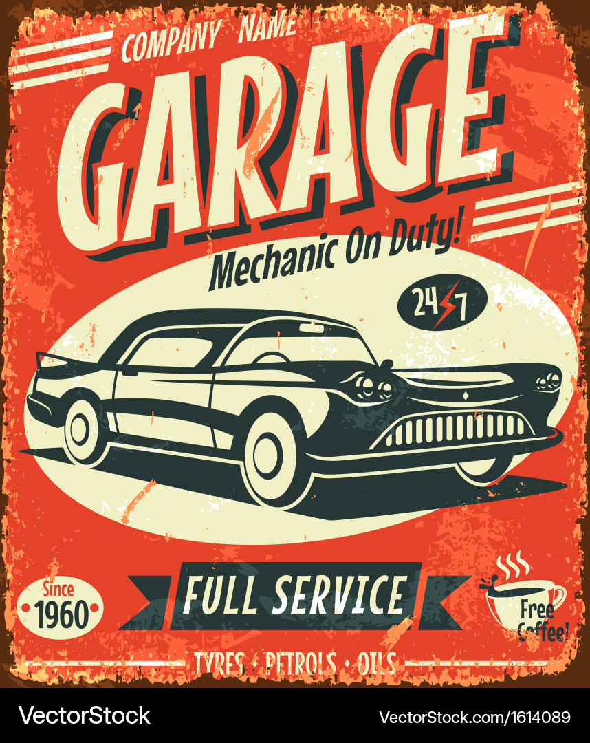 Grunge retro car service sign Royalty Free Vector Image