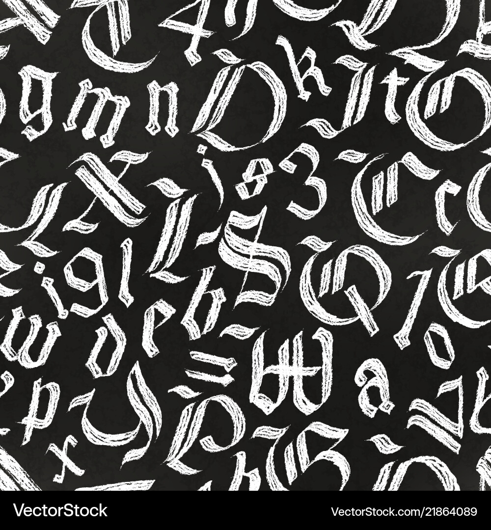 Hand drawn gothic letters drawing with white chalk