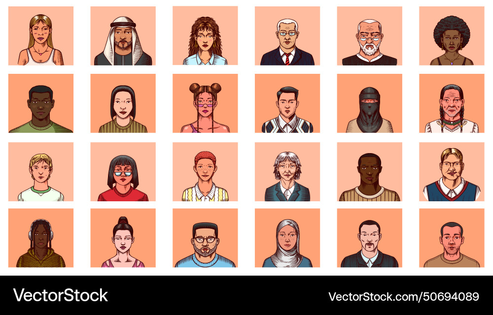 Human avatars collection faces of people Vector Image