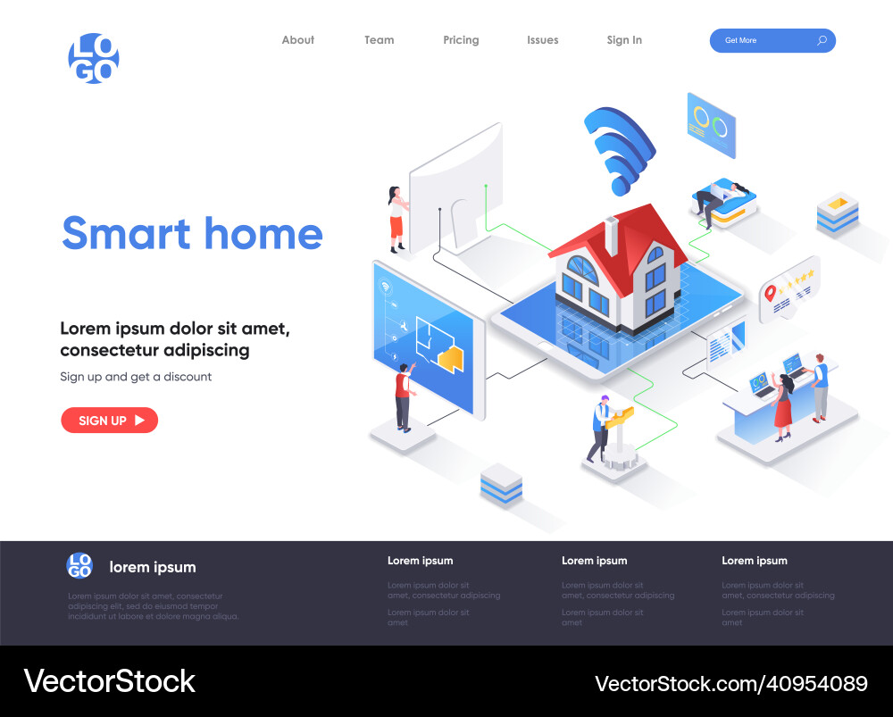Smart home isometric landing page online Vector Image