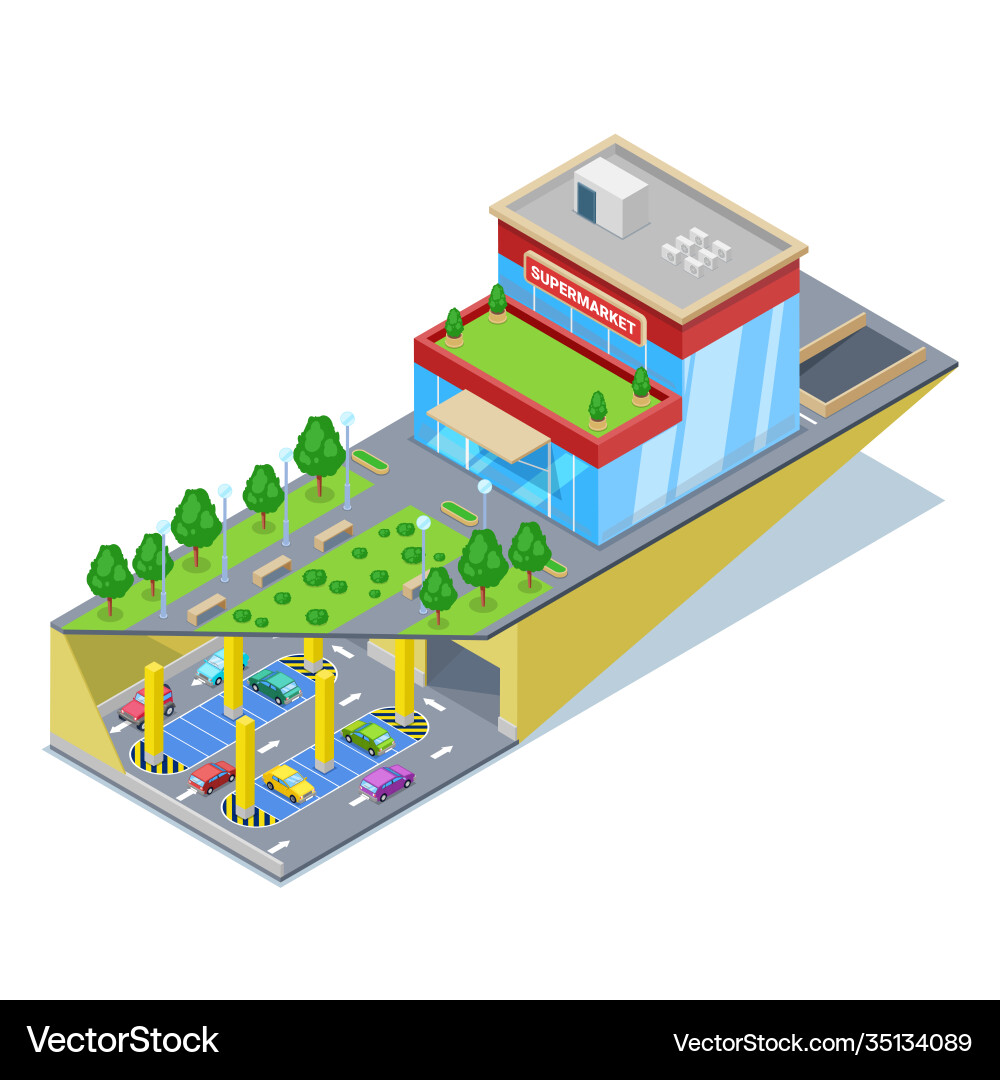 Underground car parking in shopping mall Vector Image
