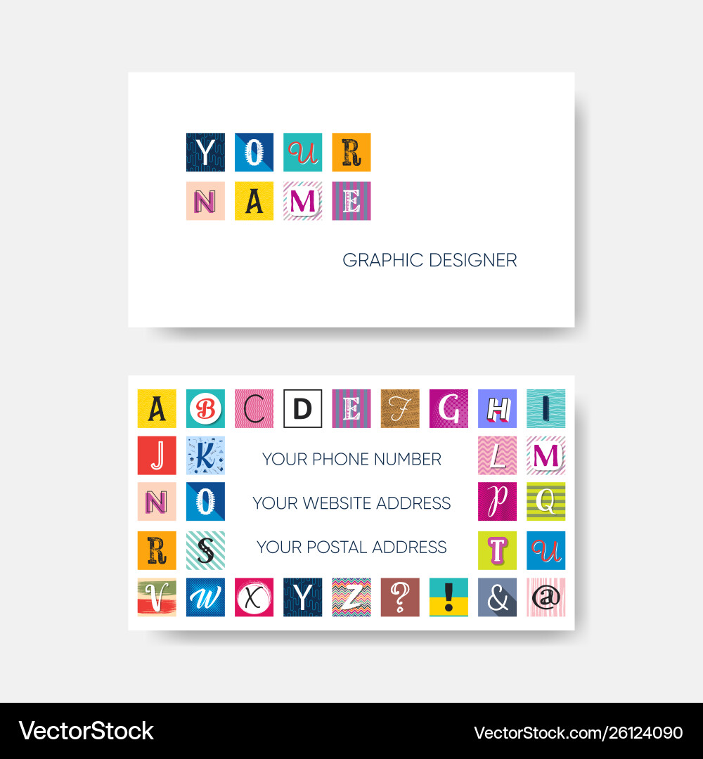 Business card design with alphabet letters Vector Image