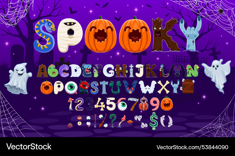Cartoon halloween font scary monster alphabet Vector Image
