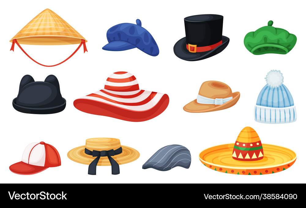 Cartoon hats cylinder panama baseball cap Vector Image