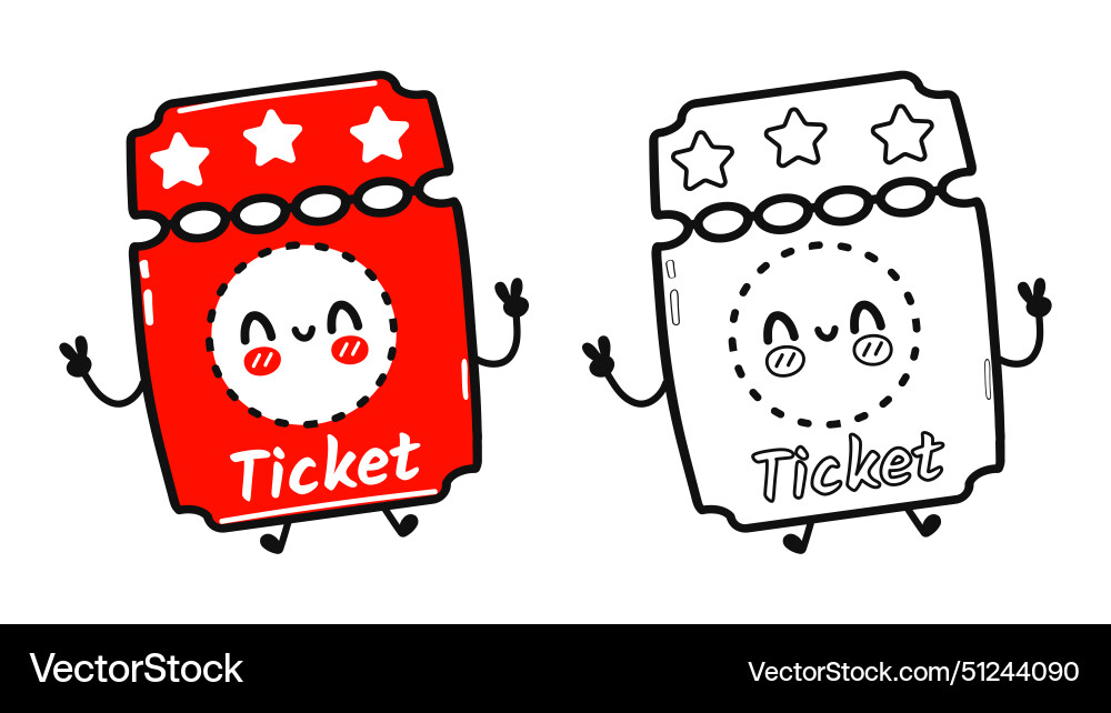 Funny cute happy cinema ticket characters bundle Vector Image