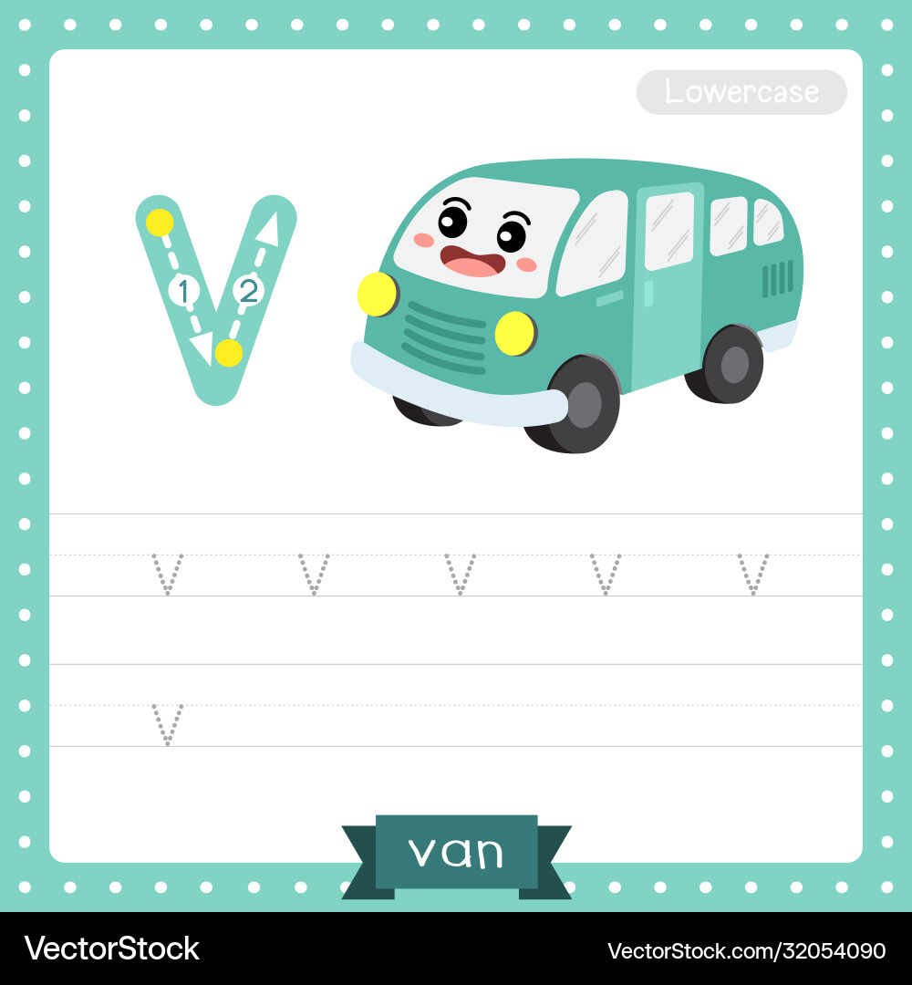 Lowercase V - Van Tracing Worksheet Royalty Free Vector