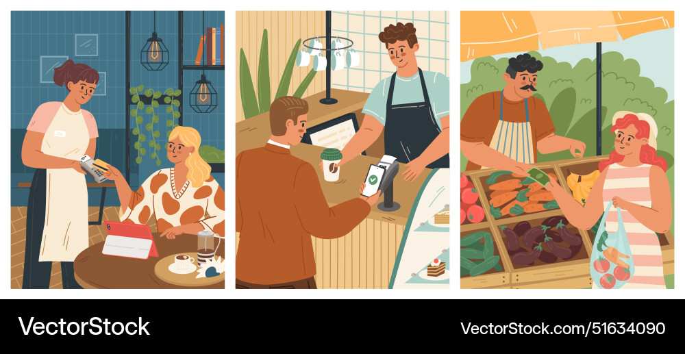 People making payments in different ways Vector Image