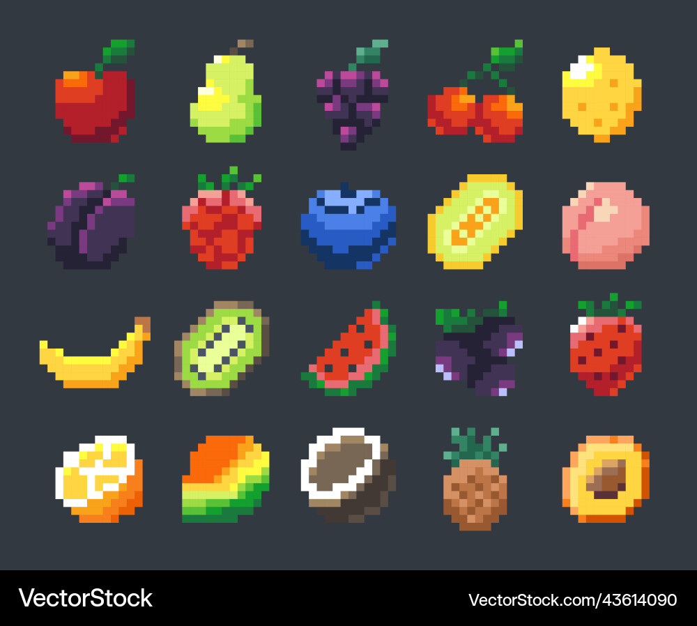 Pixel Früchte Cartoon 2d Spiel Sprite Asset Vektor Bild