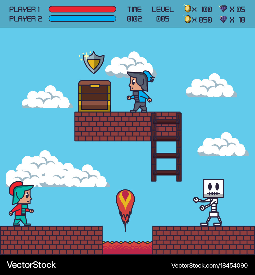 Pixelated game scenery Royalty Free Vector Image