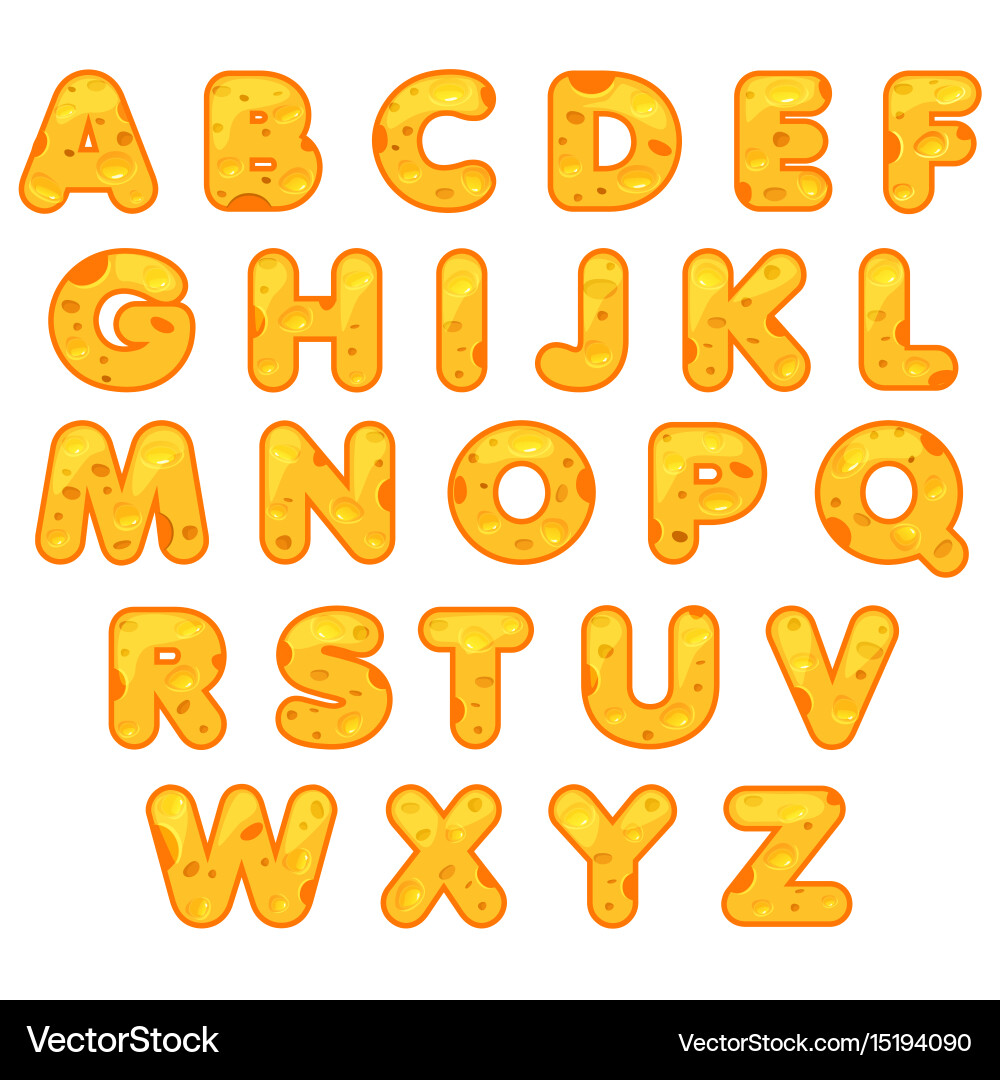 Stylized cute alphabet cartoon cheese letters Vector Image