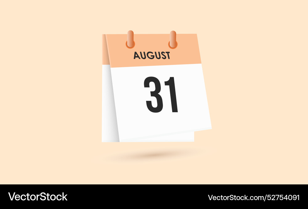 August 31 - calendar and time planner daily Vector Image