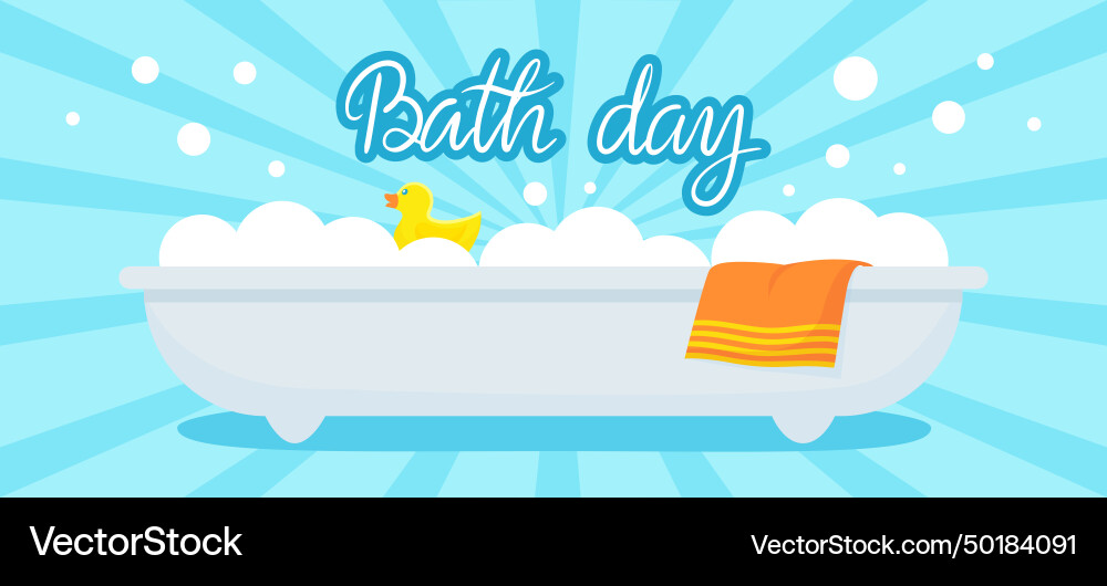Bath day banner soap bubbles yellow duck Vector Image